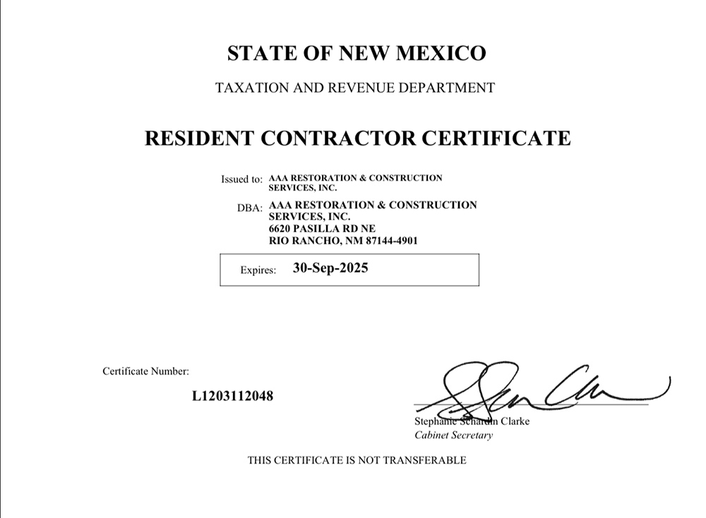 Certifications AAA Restoration NM